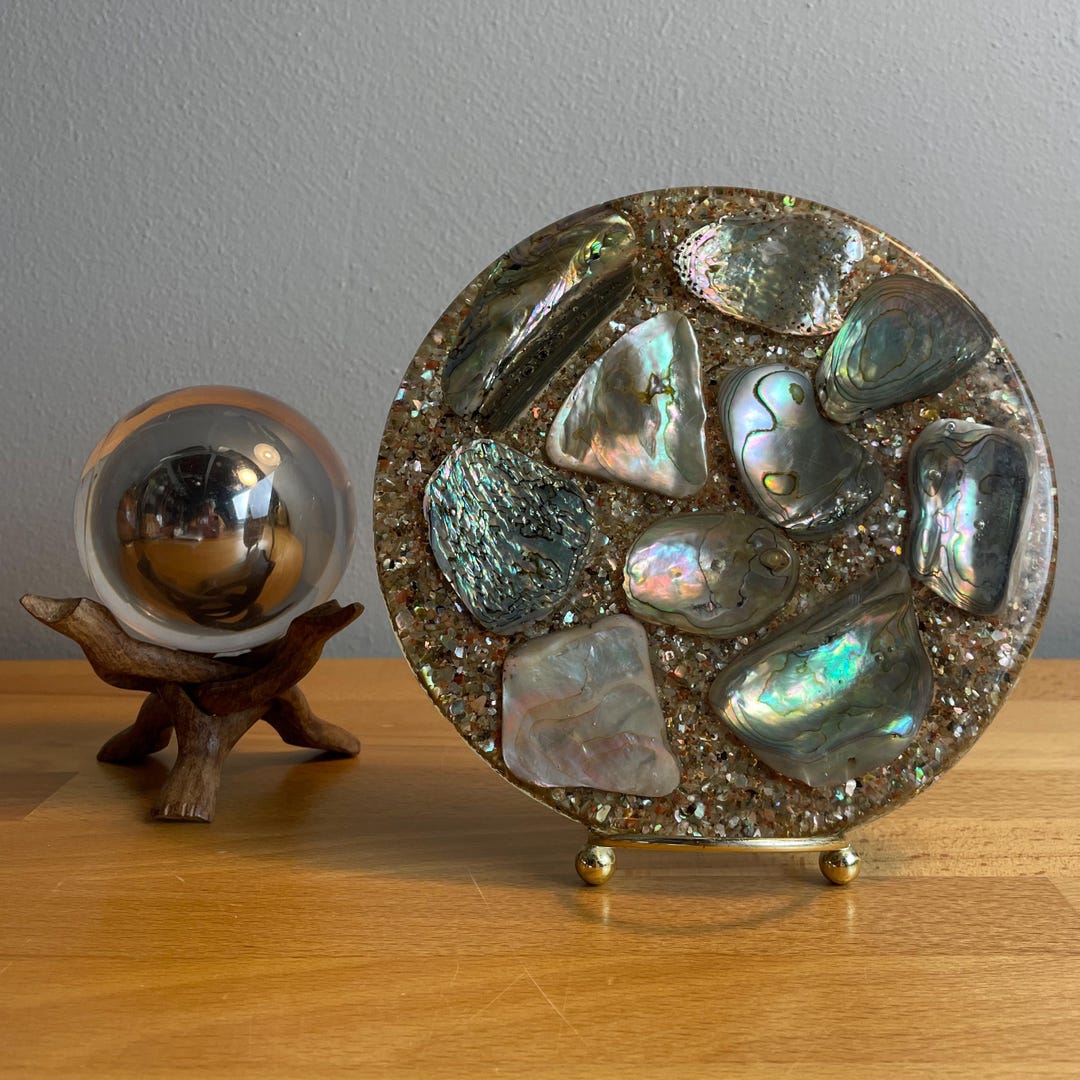 Vintage Lucite Gold Glittered Abalone Trivet / Hot Pad / Vintage Trivet ...