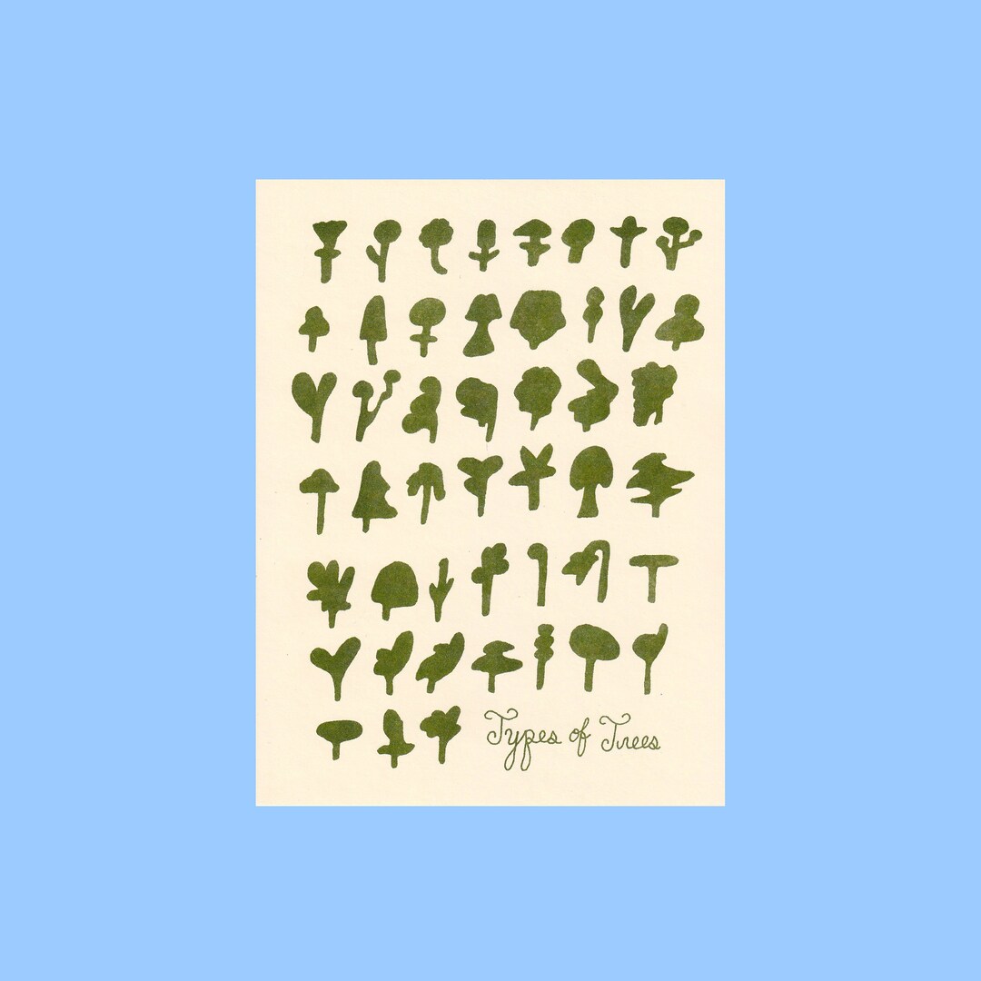 Types of Trees Risograph Art / Nature Art / Tree Illustration / Tree ...