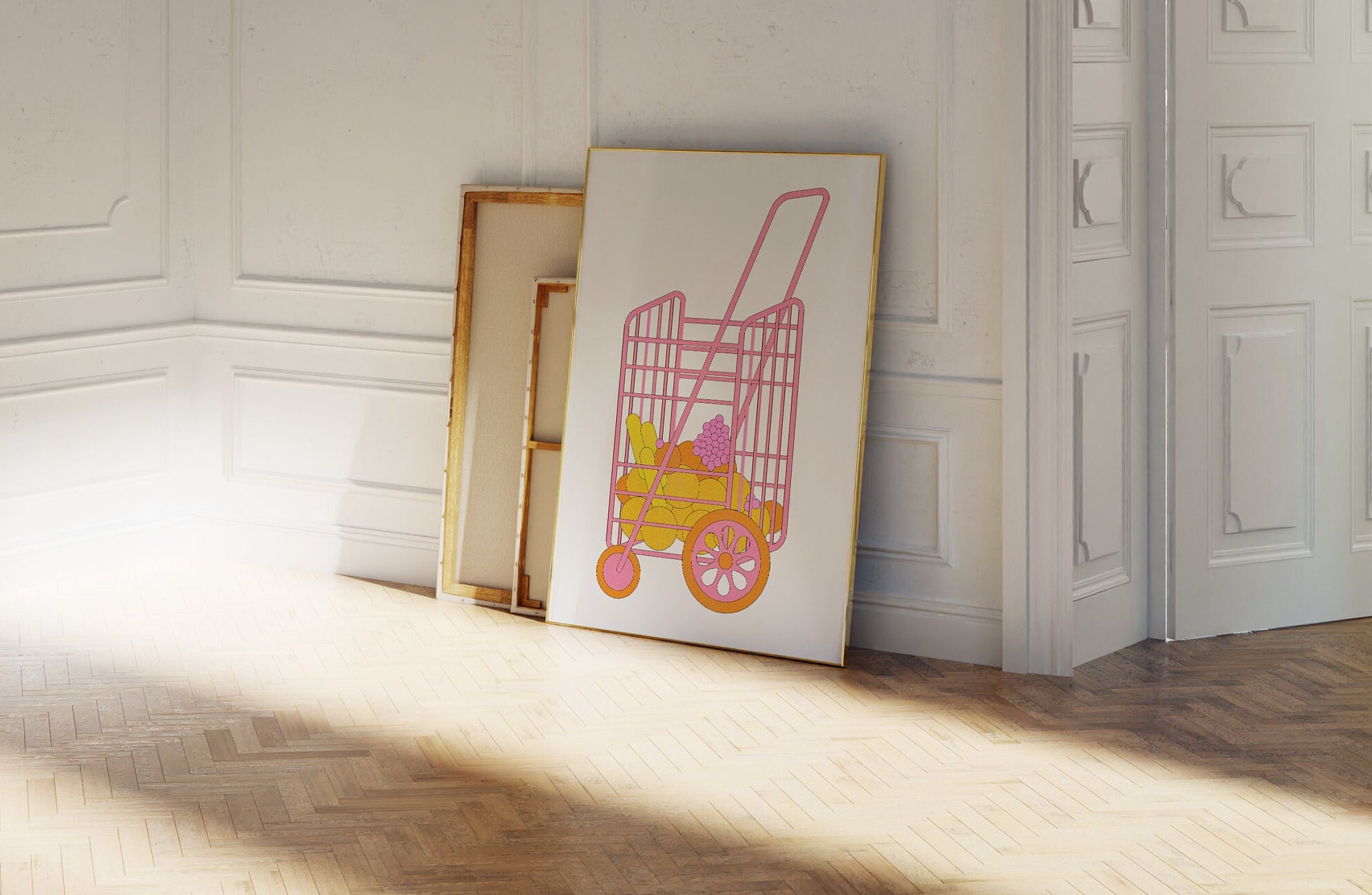 Shopping Cart Poster / Folding Cart Artwork / Caddy Illustration (8x10 ...