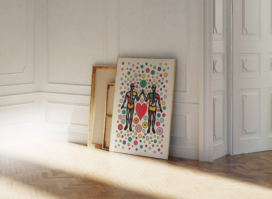 Abstract Connection Art Print: Colorful People Holding Hands - Etsy