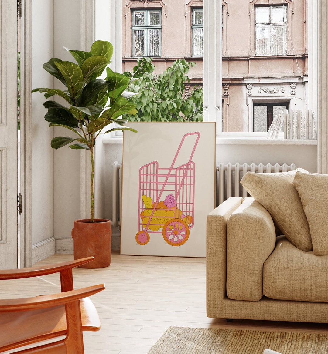 Shopping Cart Poster / Folding Cart Artwork / Caddy Illustration (8x10 ...