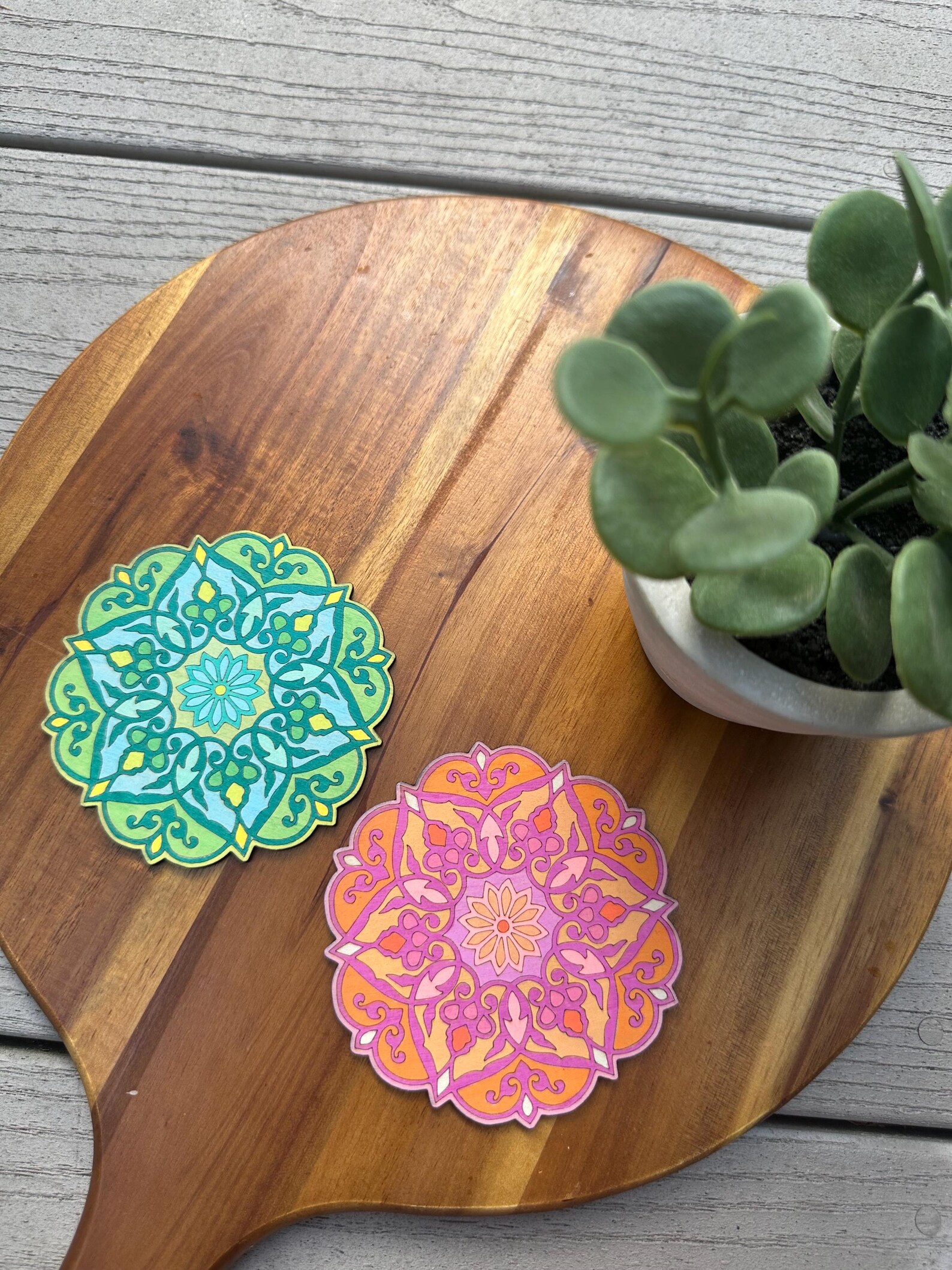 Hand Painted Mandala Coasters: Bass Wood Unique Intricate Designs ...