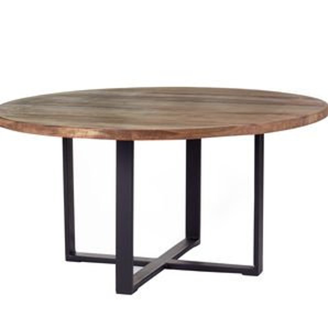 Industrial Modern Round Dining Table, Rustic Dining Table, Steel Base ...