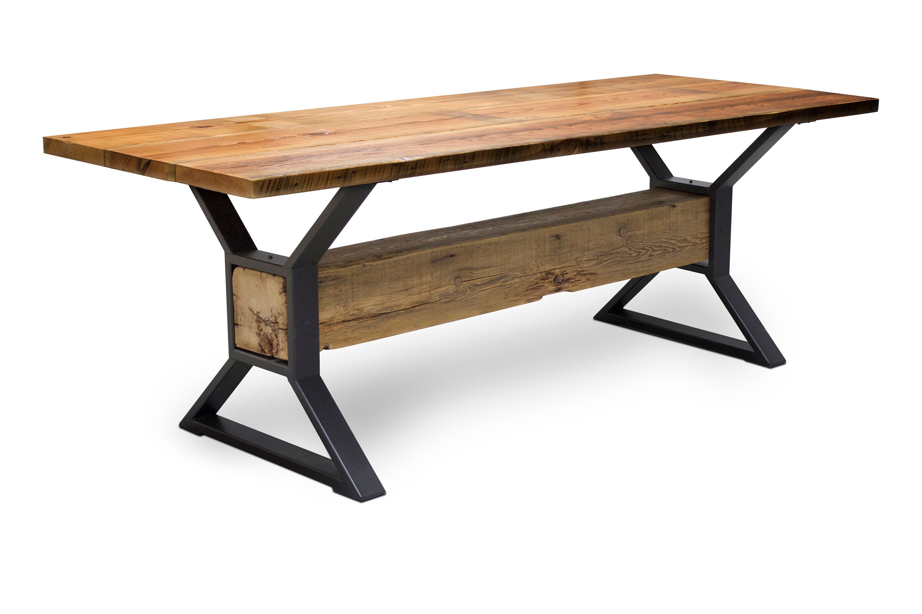Streeterville Solid Industrial Trestle Beam Reclaimed Wood Dining Table ...