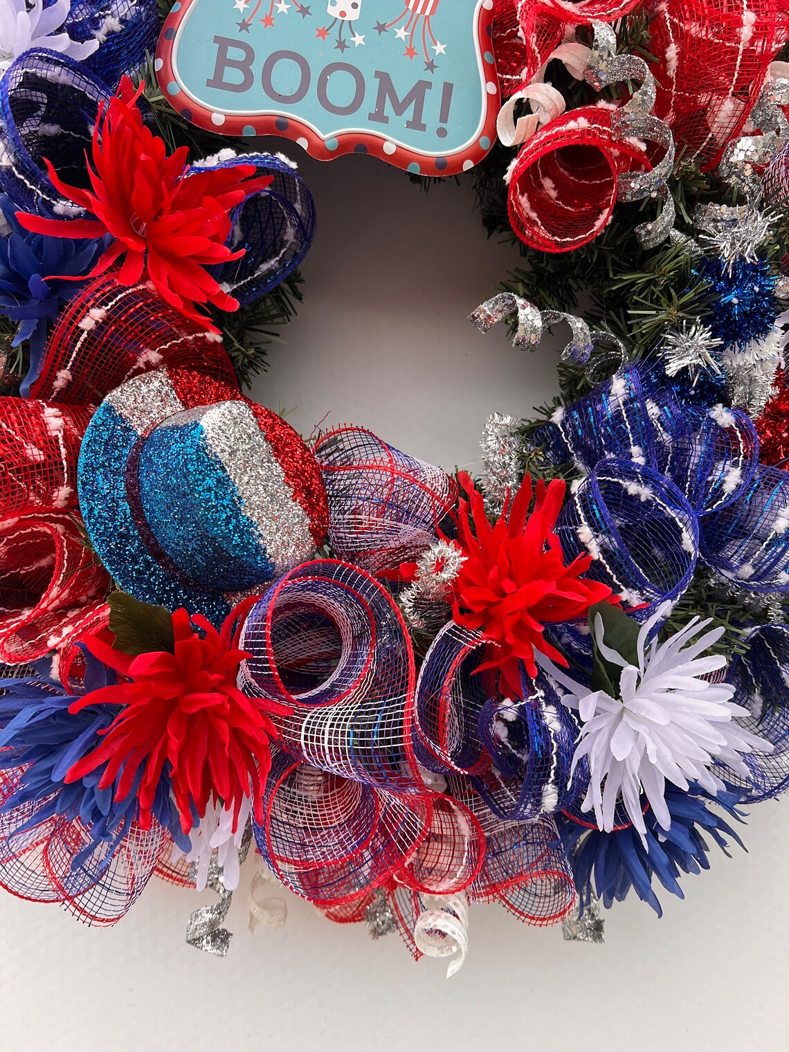 Fireworks Red White & Blue Wreath, Red White and Boom Wreath, 4th of ...