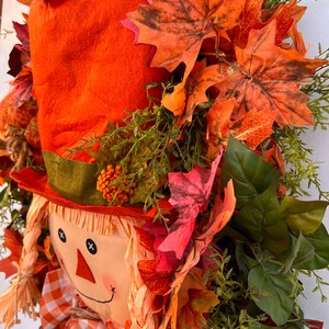 Scarecrow Fall Leaves Rake Wreath, Scarecrow Front Door Wreath, Pumpkin ...