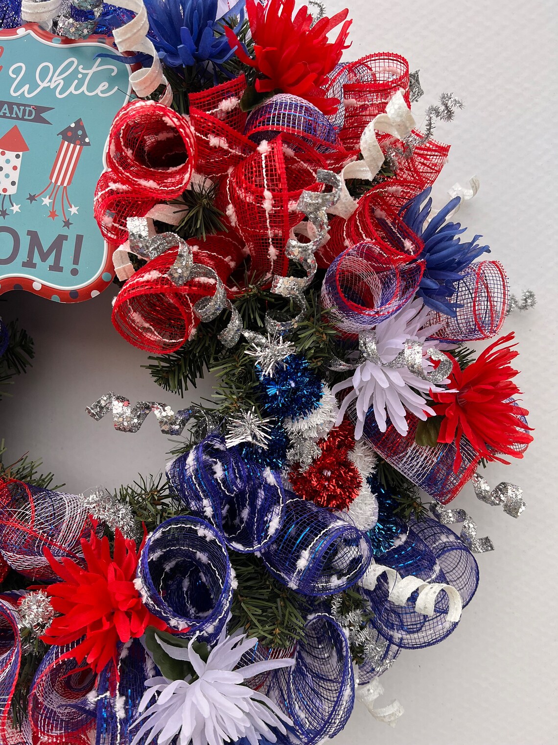 Fireworks Red White & Blue Wreath, Red White and Boom Wreath, 4th of ...