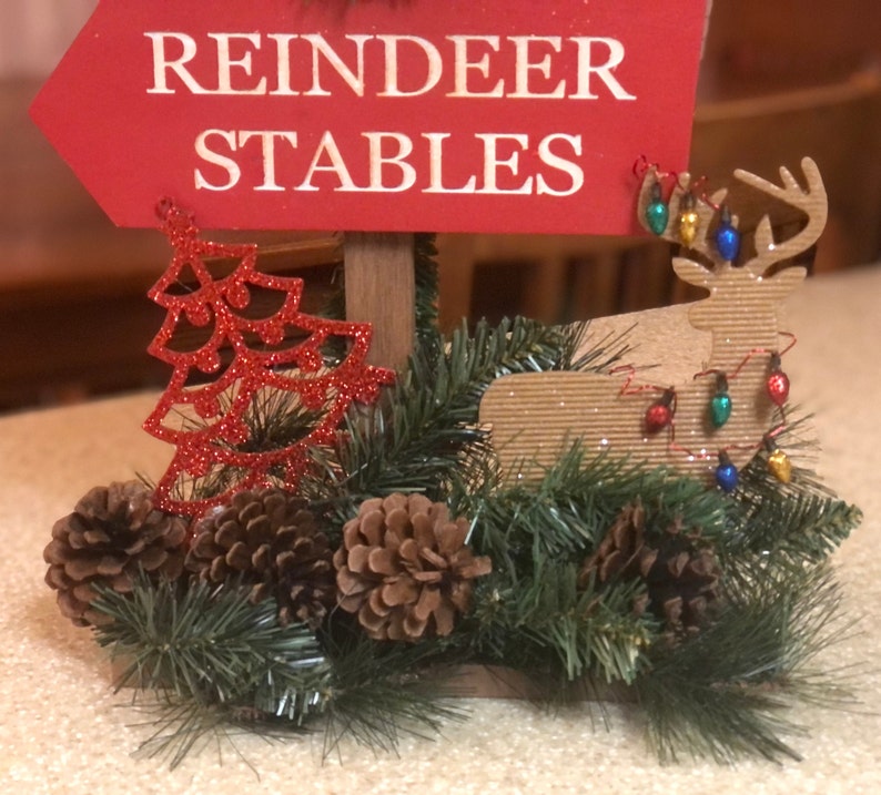 Santa Hat Christmas Sign, North Pole Workshop Direction Centerpiece ...