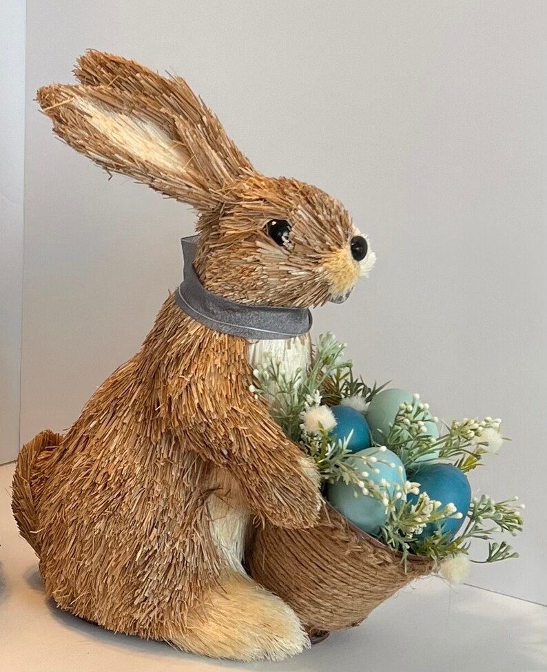 Sisal Rabbit With Egg Basket, Rabbit Table Decor, Blue Egg Easter ...
