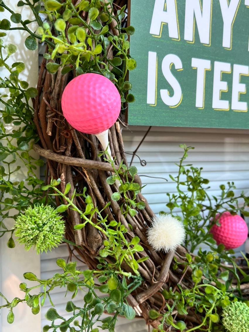 Pink Golf Wreath, Pink Awareness Decor, Tee Time Golf Party Decor, Pink ...