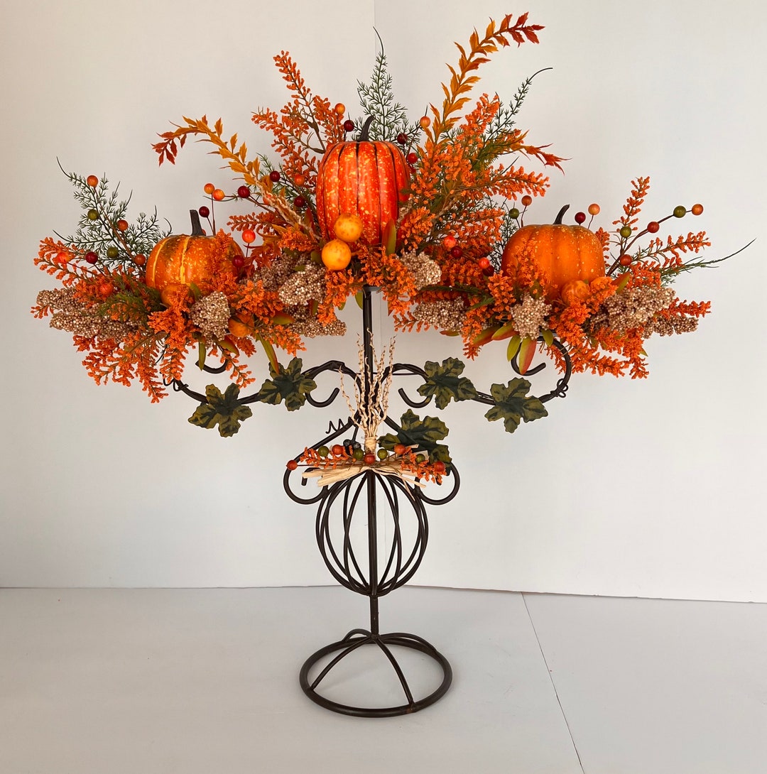 Pumpkin Trio Centerpiece, Fall Pumpkin Floral Centerpiece, Thanksgiving ...