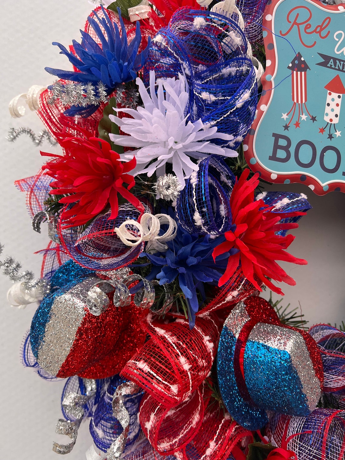 Fireworks Red White & Blue Wreath, Red White and Boom Wreath, 4th of ...