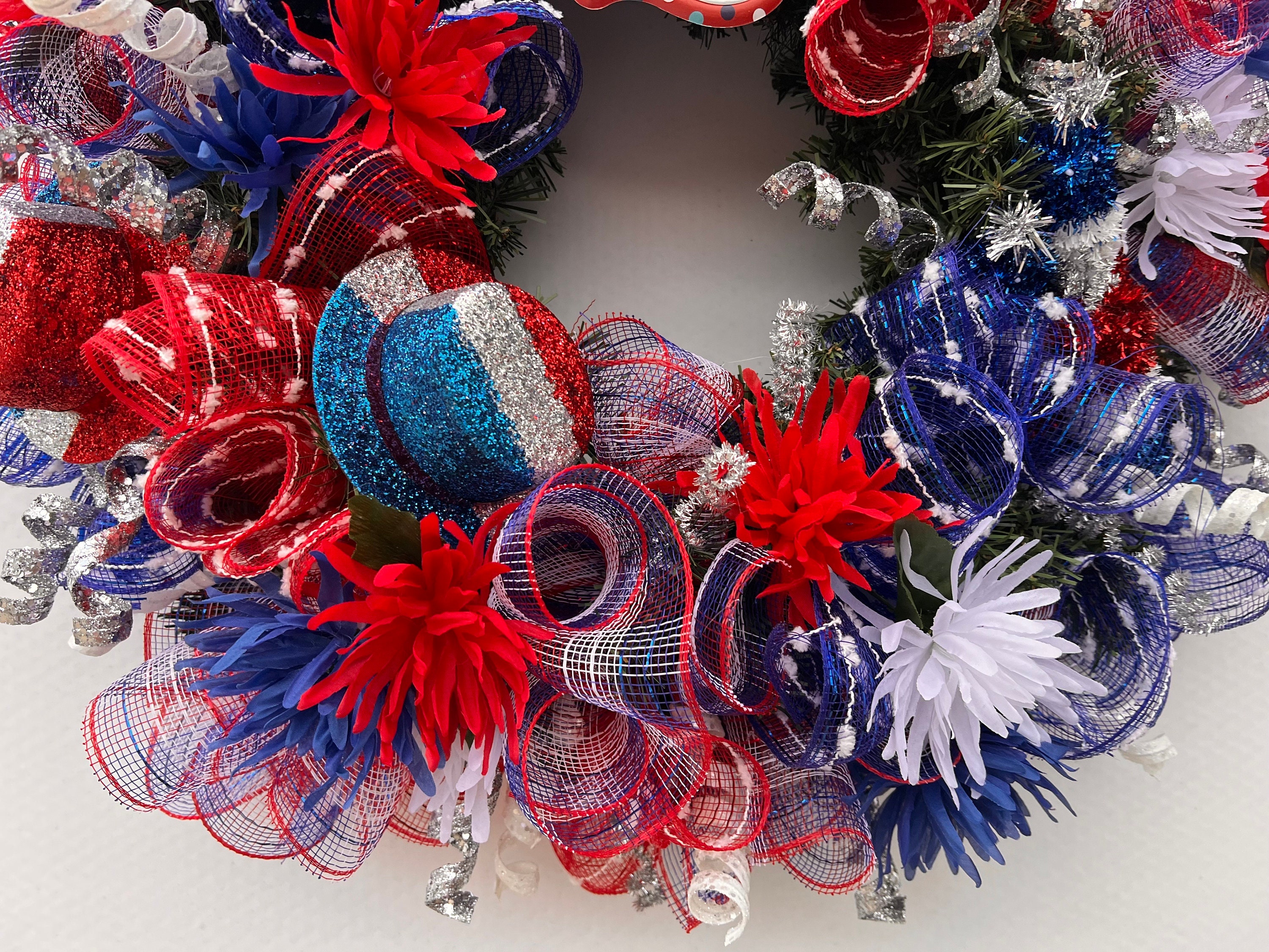 Fireworks Red White & Blue Wreath, Red White and Boom Wreath, 4th of ...