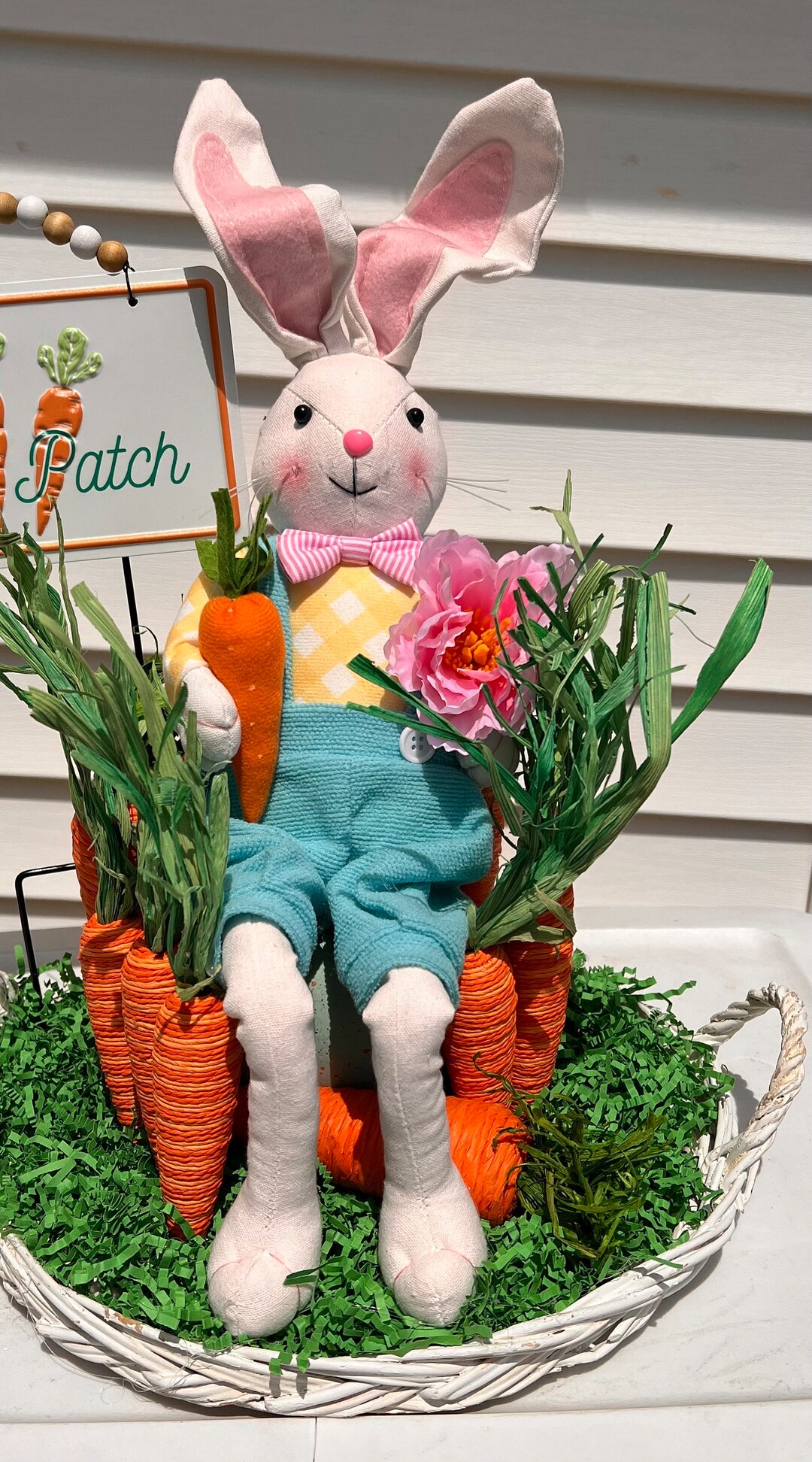 Spring Bunny Carrot Patch Centerpiece, Farmhouse Bunny and Carrots ...