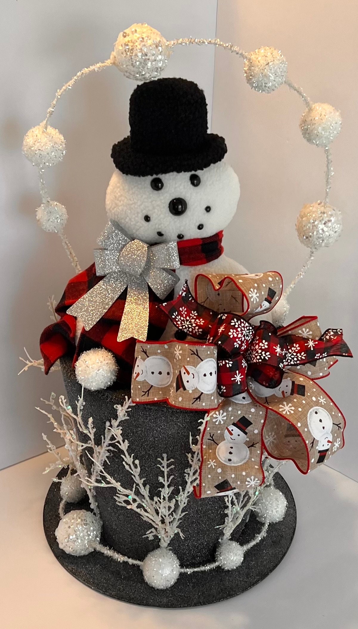 Snowman Centerpiece in a Black Hat, Snowman, Christmas Snowman Decor ...