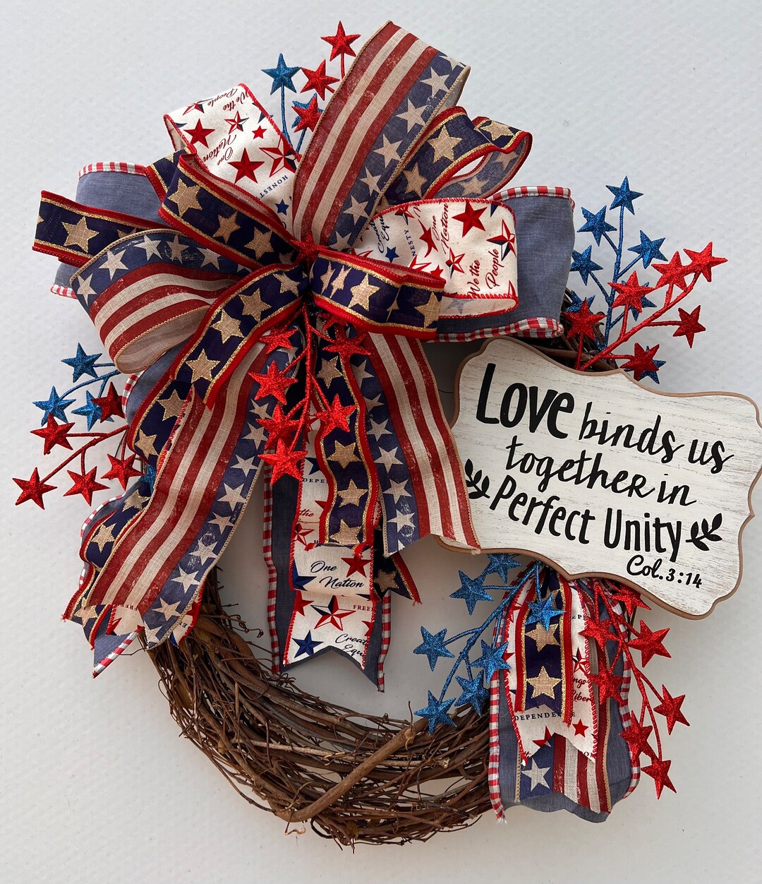 Patriotic Fireworks Primitive Wreath, 4th of July Wreath, Independence ...