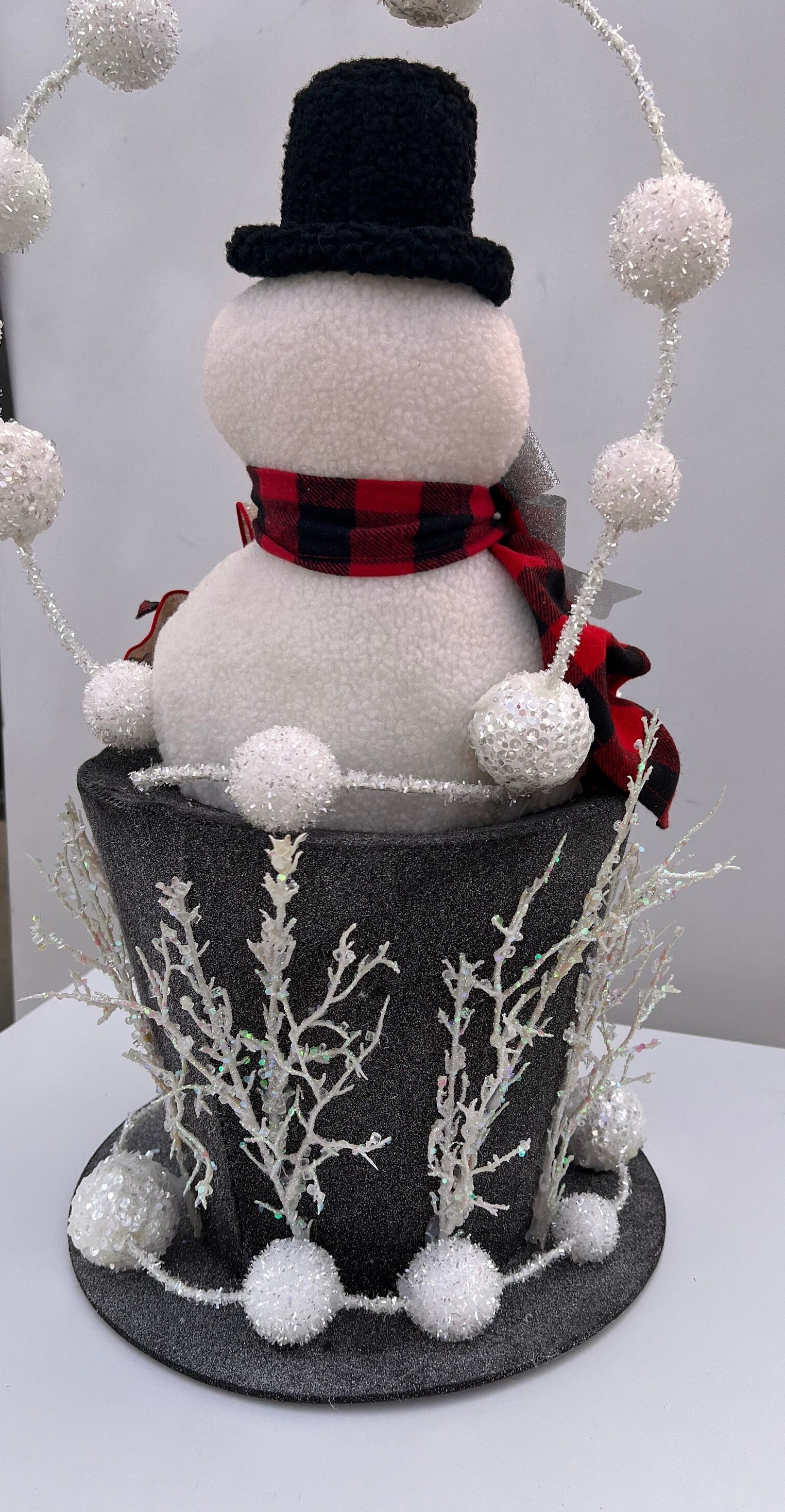 Snowman Centerpiece in a Black Hat, Snowman, Christmas Snowflake Decor ...