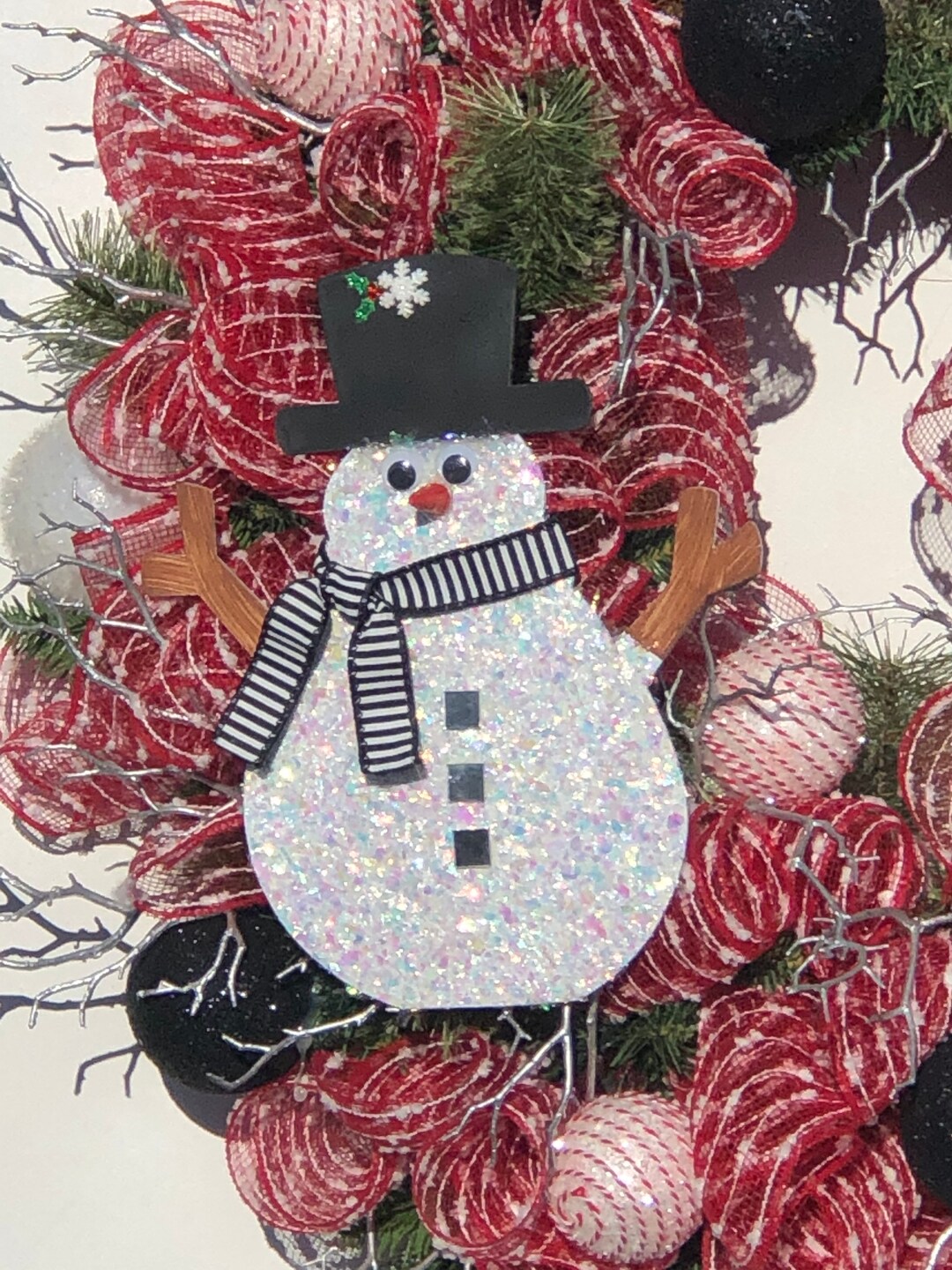 Snowman Winter Icicle Wreath, Christmas Snowball Door Wreath, Winter ...
