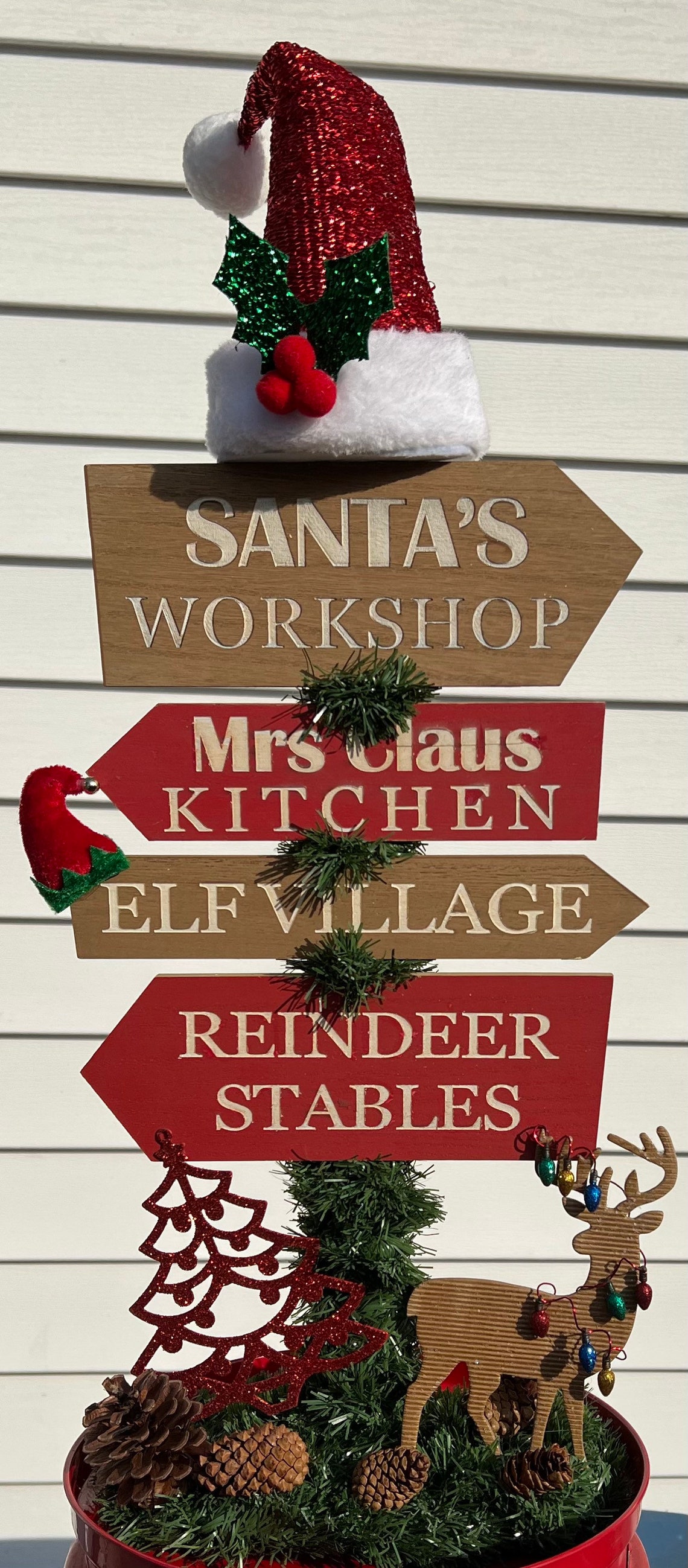 Santa Hat Christmas Sign, North Pole Workshop Direction Centerpiece ...