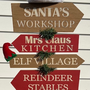 Santa Hat Christmas Sign, North Pole Workshop Direction Centerpiece ...