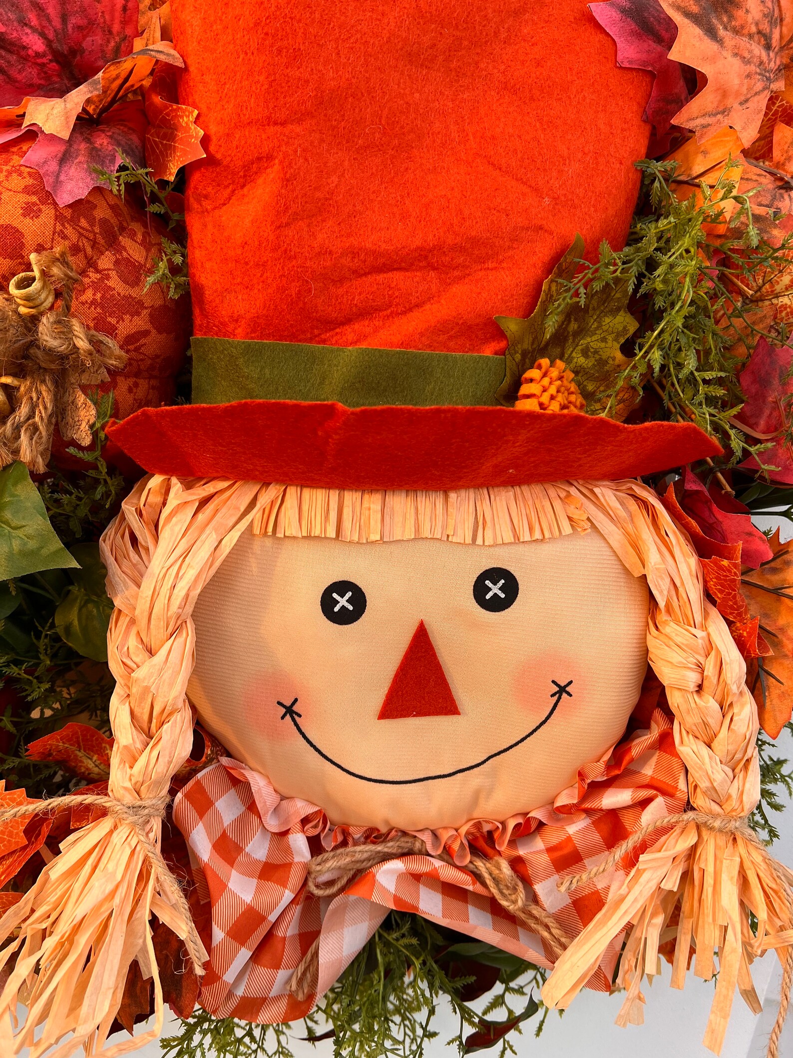 Scarecrow Fall Leaves Rake Wreath, Scarecrow Front Door Wreath, Pumpkin ...