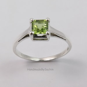 Natural Raw Square Cut Peridot Ring, Peridot Ring in Sterling Silver ...