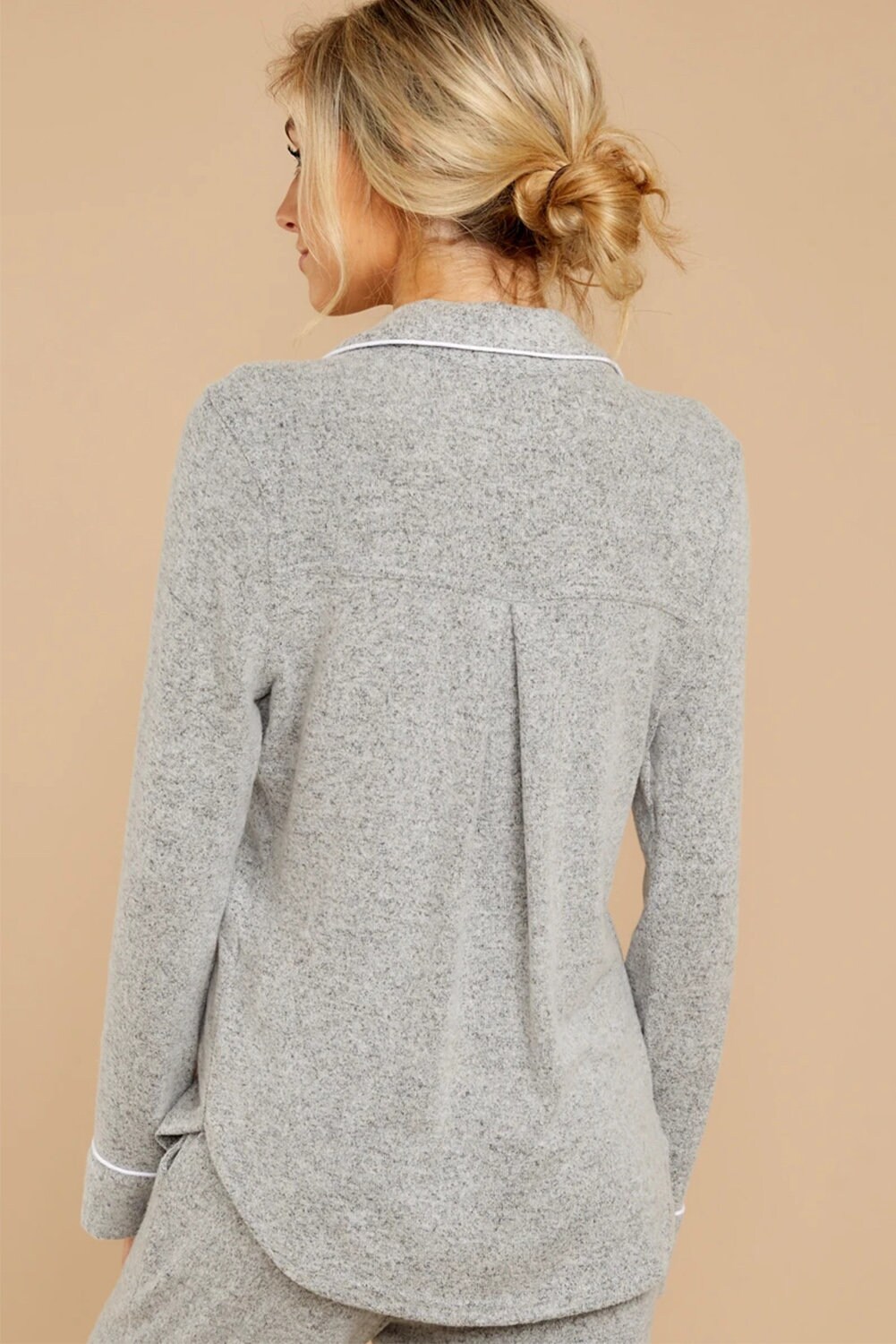 Gray Long Sleeve Drawstring Button Loungewear - Etsy