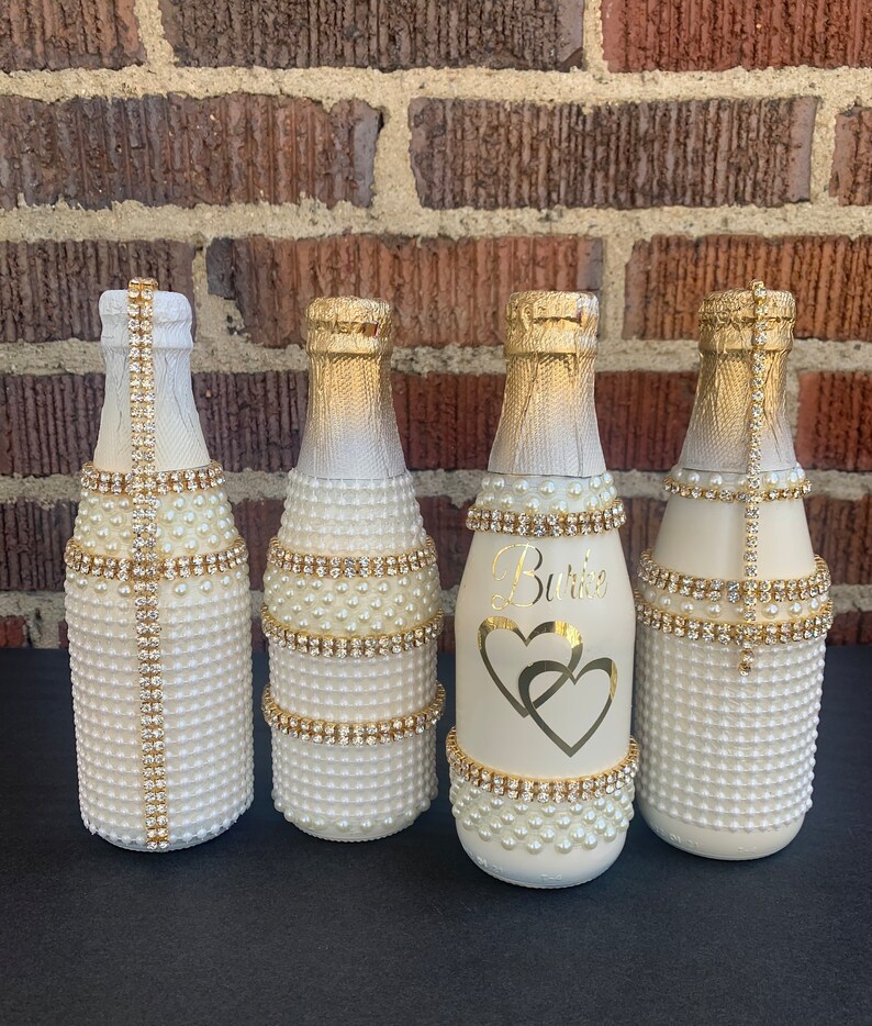 Set of 6 (ivory and Gold) Bling Memory Bottles, Bling Bottle , Wedding ...