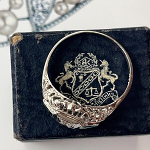 Art Deco Diamond & Emerald Filigree 18K White Gold Ring, Engagement ...