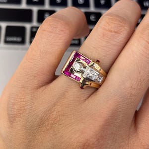 Vintage Retro 1940’s Diamond & Ruby Buckle Ring - Etsy