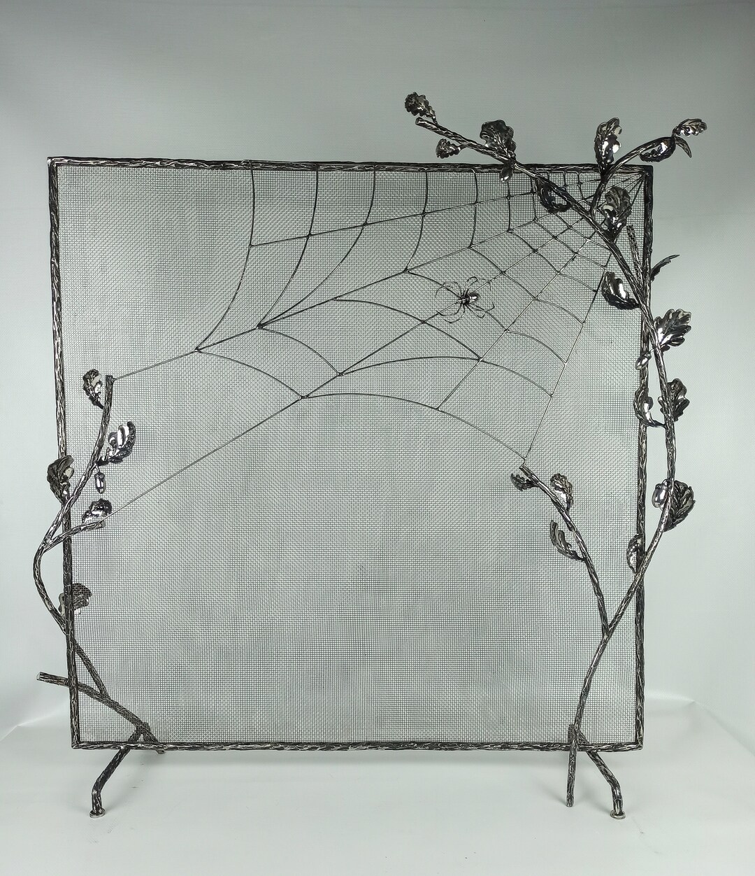 Fire Screen "cobweb" Hand Forged of Stainless Steel, Fireplace ...
