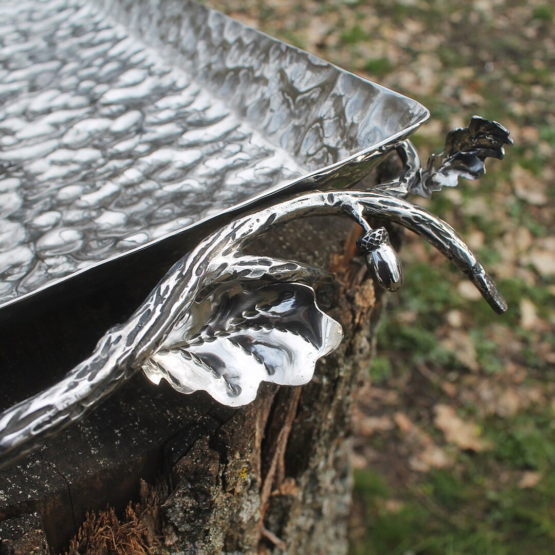 Acorn- Rectangular Hammered Serving Tray With Forged Handles - 18/8 ...