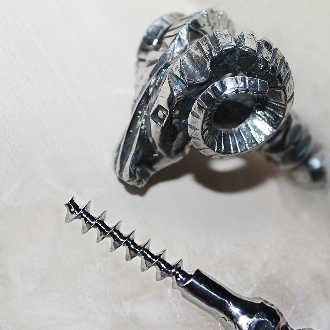 Hand Forged Corkscrew Aries, Stainless Bottle Opener, Ram Head Bottle ...