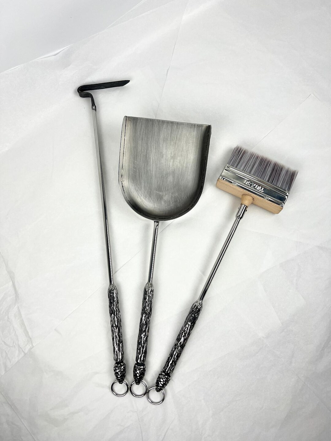 Hand Forged Fireplace Tool Set: Fire Poker, Broom, Ash Scoop - Forged ...