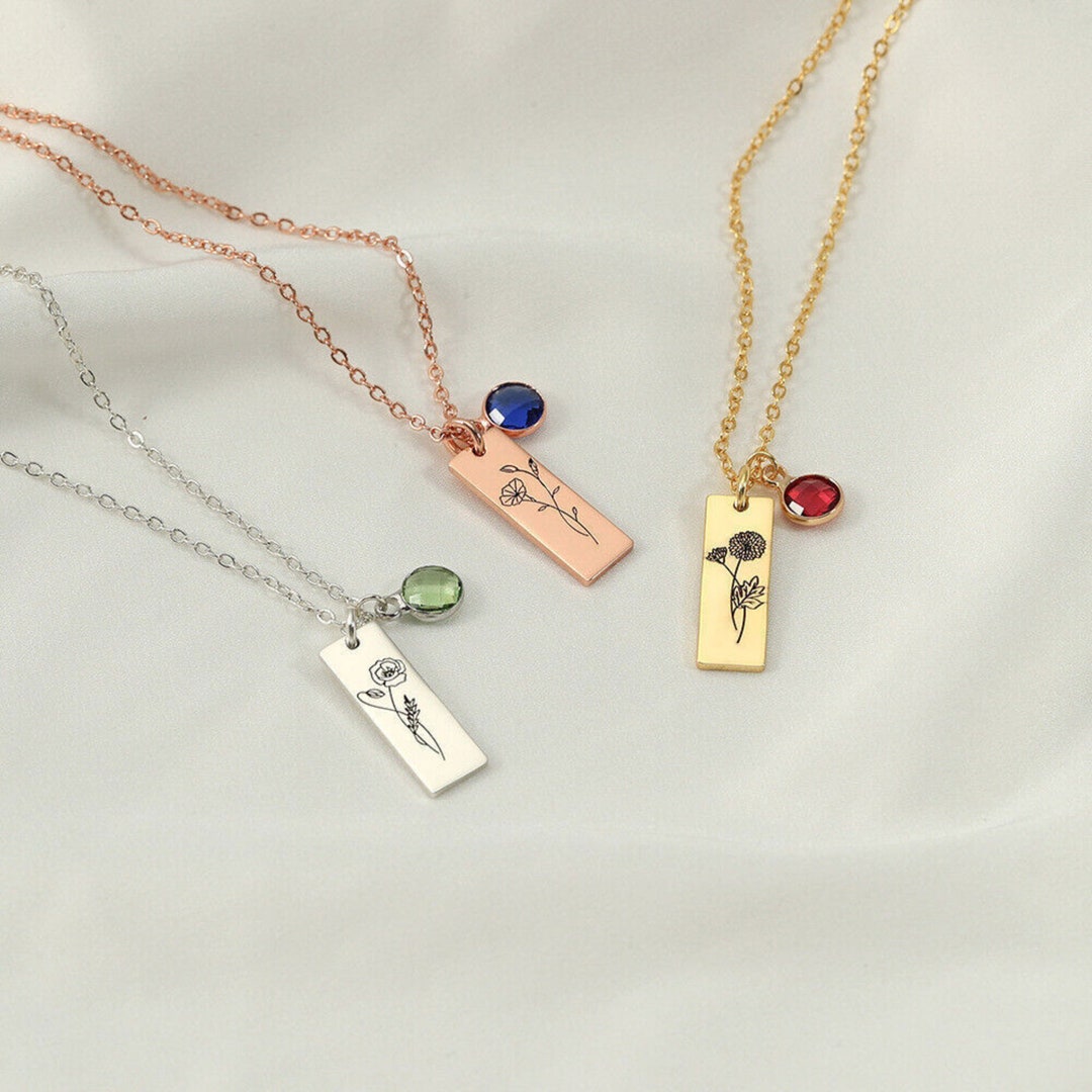 Birth Stone Necklace / Birth Flower / Birth Necklace / - Etsy
