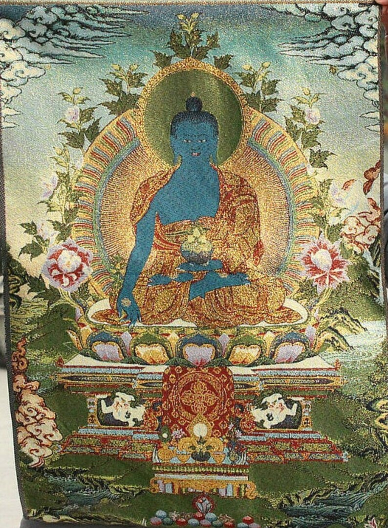 Thangka Tibet Buddhism Fane Silk Cloth Menla Medicine Buddha Thangka ...