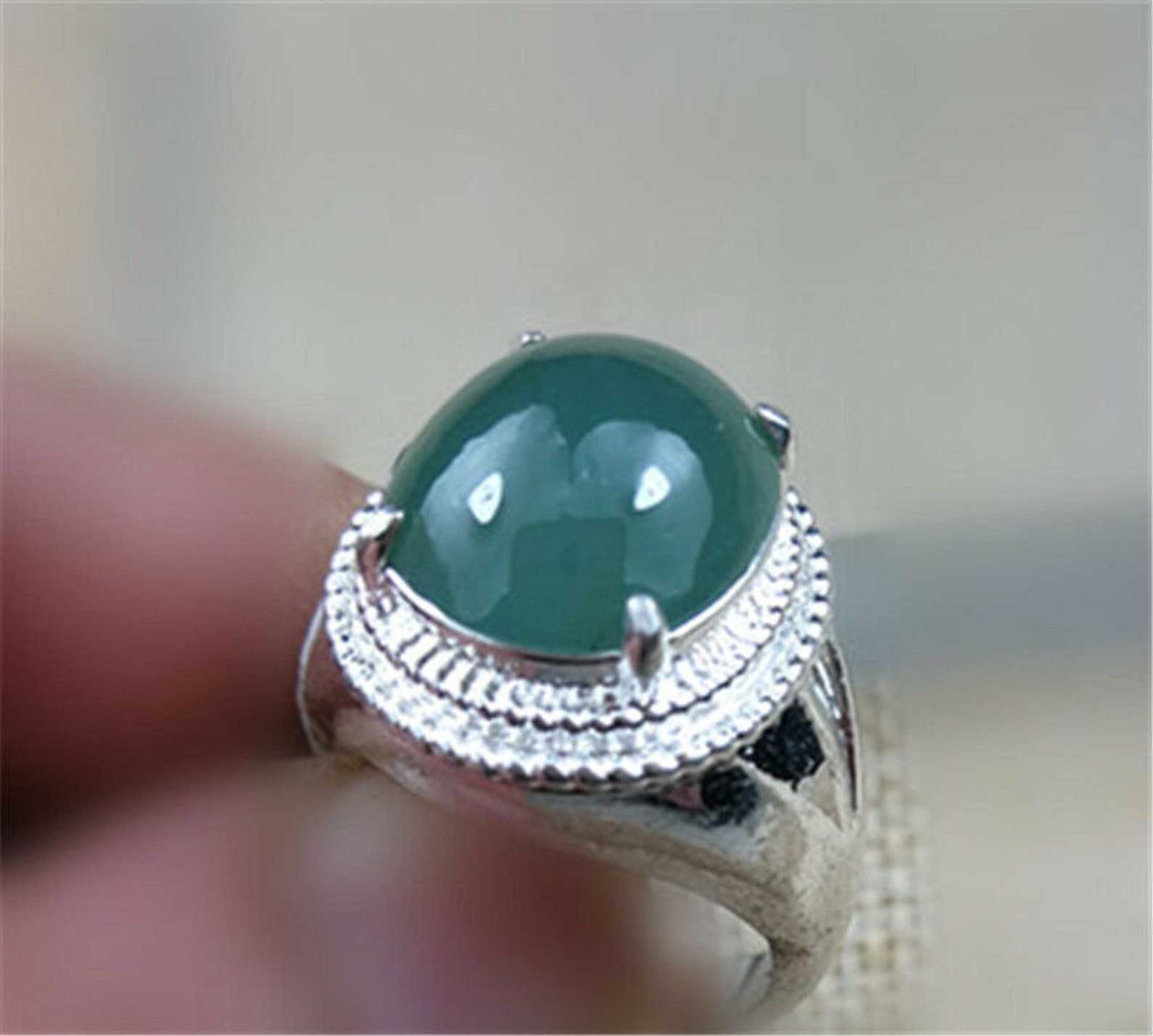 Sz8 Dark Teal Blue Green Jadeite Jade Ring With Certificate #594 Awe ...