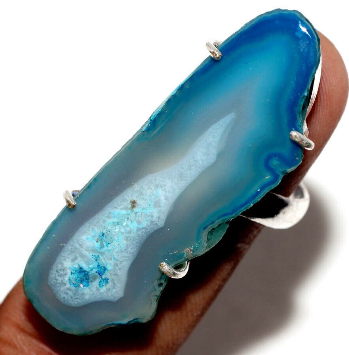 Size 9 Huge Sky Blue Agate Druzy Statement Ring Sterling - Etsy