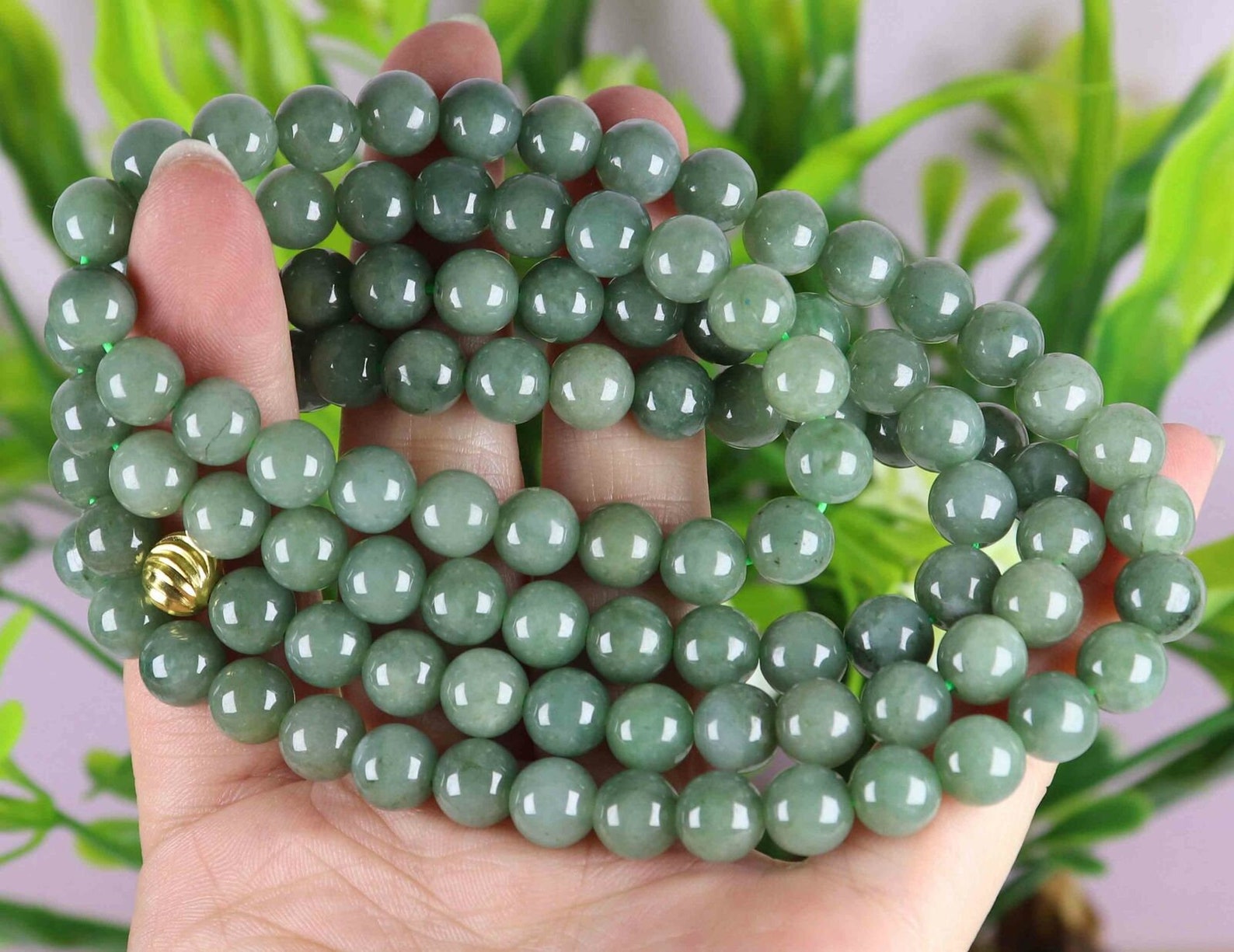 7.8mm Sage Blue Green Jadeite Jade Necklace 394 108 Bead Mala | Etsy