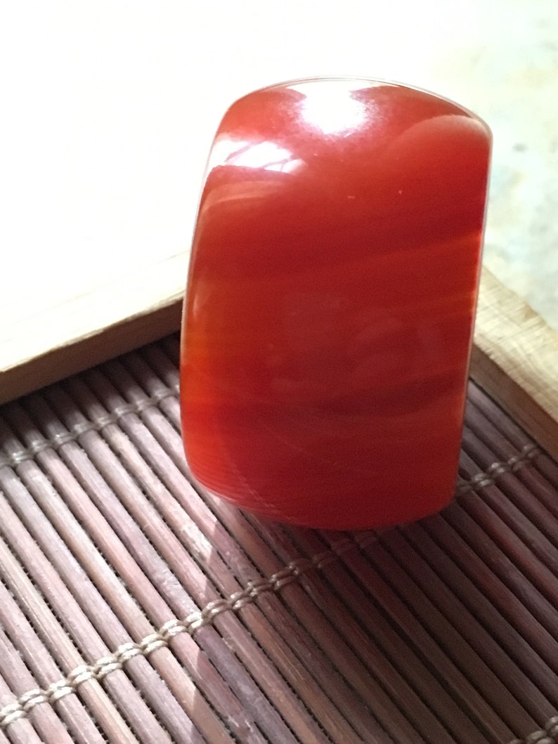 Sz12.5 Flames of Banded Orange Red Fire Agate Jade Band Thick Ring 8.4 ...