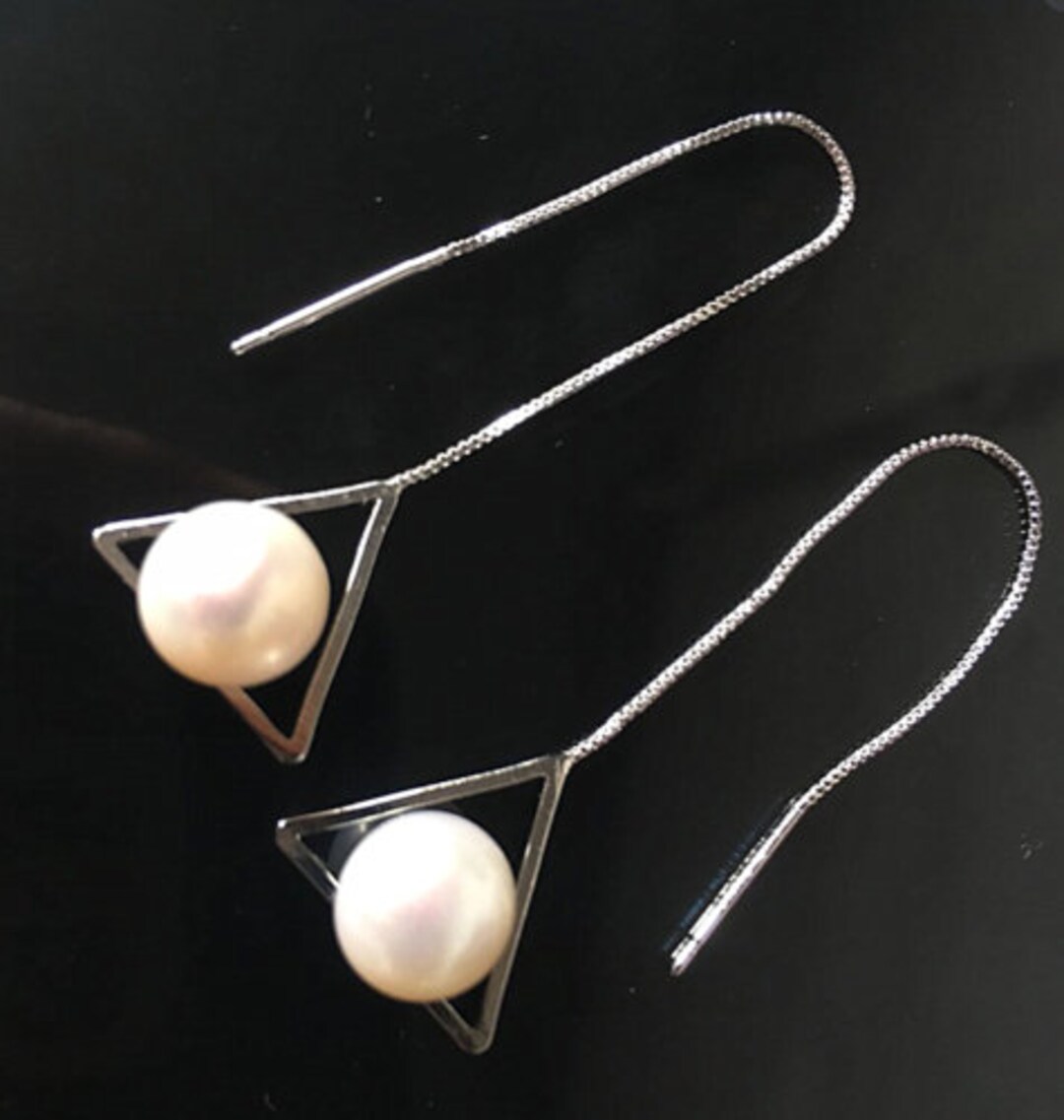 Threaded Dainty Unique Cultured Pearl Earrings - Etsy