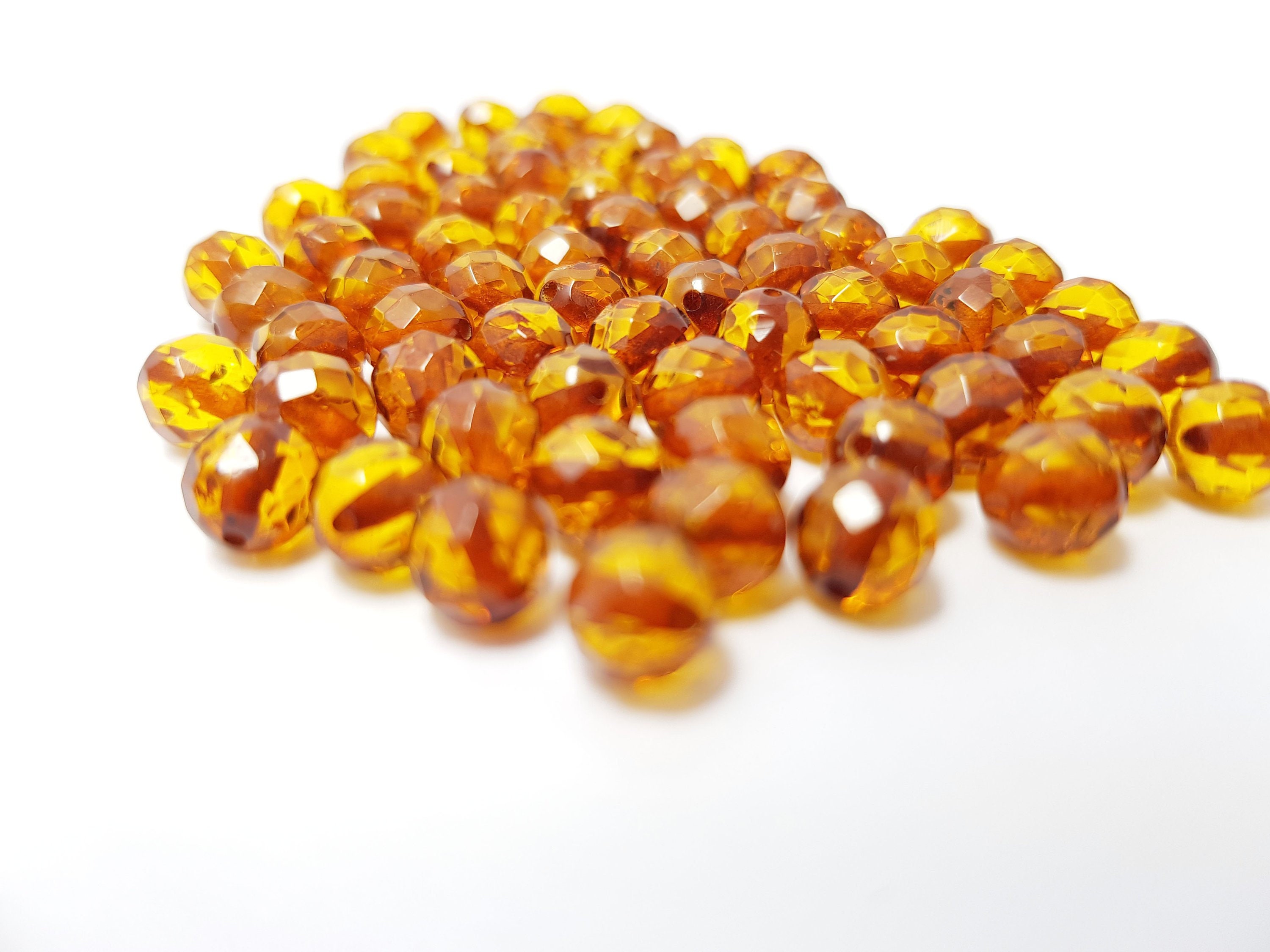 Baltic Amber Beads / Round Faceted Amber Beads / Cognac Amber - Etsy