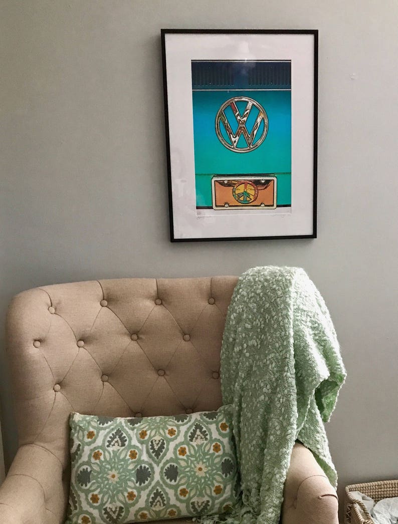 VW Bus Print, Volkswagen Bus Wall Art, Peace Symbol Wall Art, Vintage ...