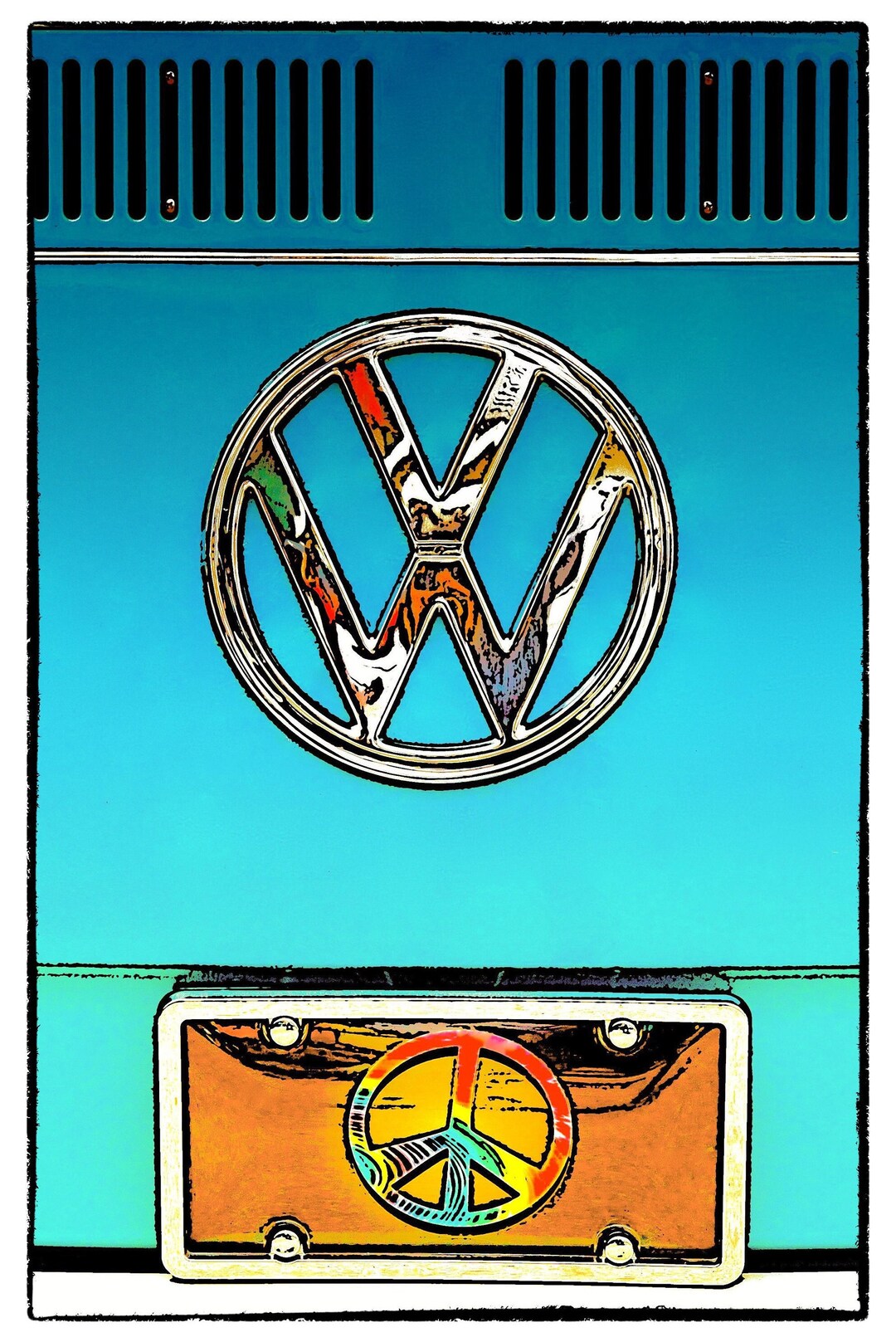 VW Bus Print, Volkswagen Bus Wall Art, Peace Symbol Wall Art, Vintage ...