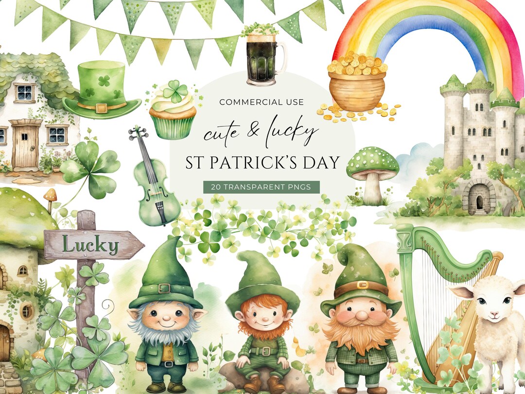 Cute St Patricks Day Clipart, DIGITAL Download, Watercolor Leprechaun ...