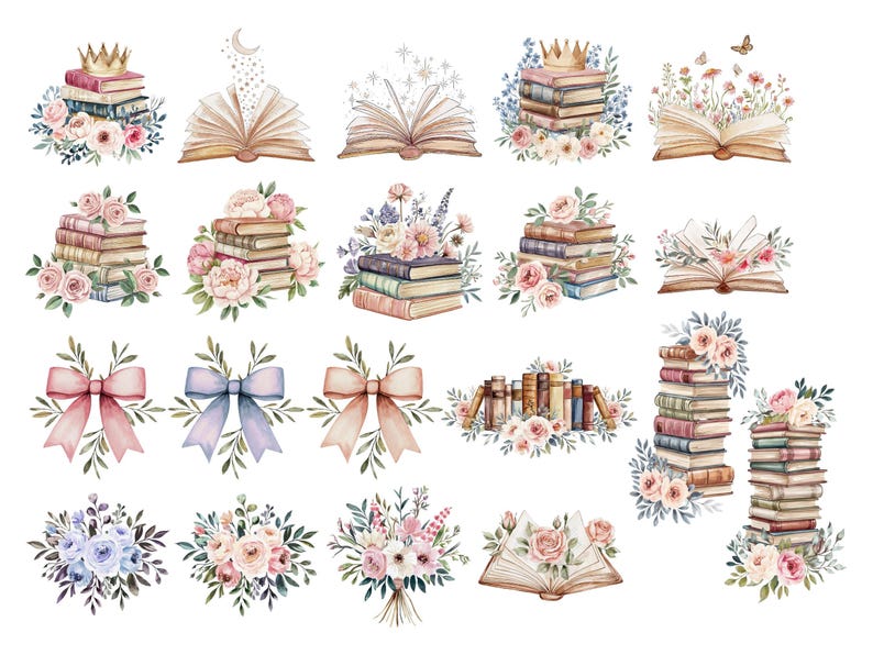 Storybook Clipart, Story Book Clip Art, Cute Watercolor Book Lover ...