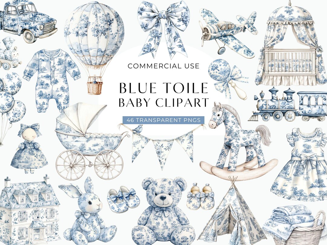 Clipart de bebé de toile azul, clipart de toile de jouy para baby ...