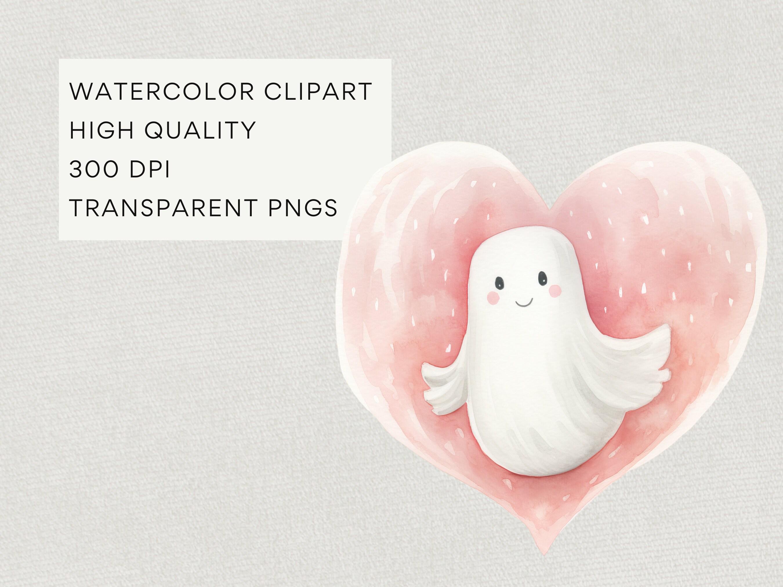 Valentine Ghosts Clipart, DIGITAL DOWNLOAD, Watercolor Ghosts, Cute ...