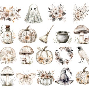 Boho Halloween Clipart, DIGITAL DOWNLOAD, Neutral Pumpkin Watercolor ...