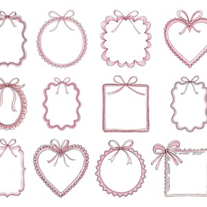 Pink Bow Frame Clipart, Coquette Ribbon Wavy Border Clip Art ...
